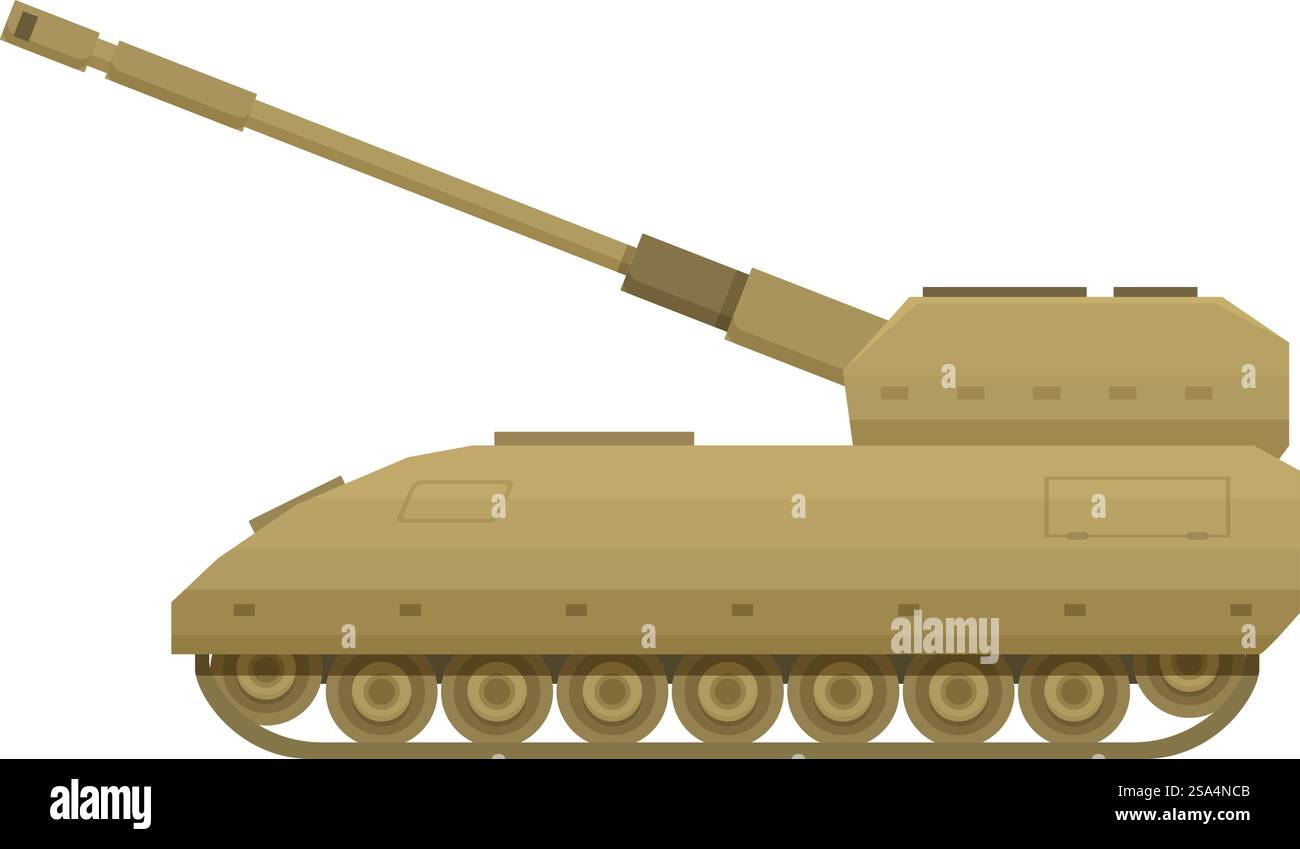 Powerful modern self propelled artillery system on tracks, military vehicle flat illustration ...