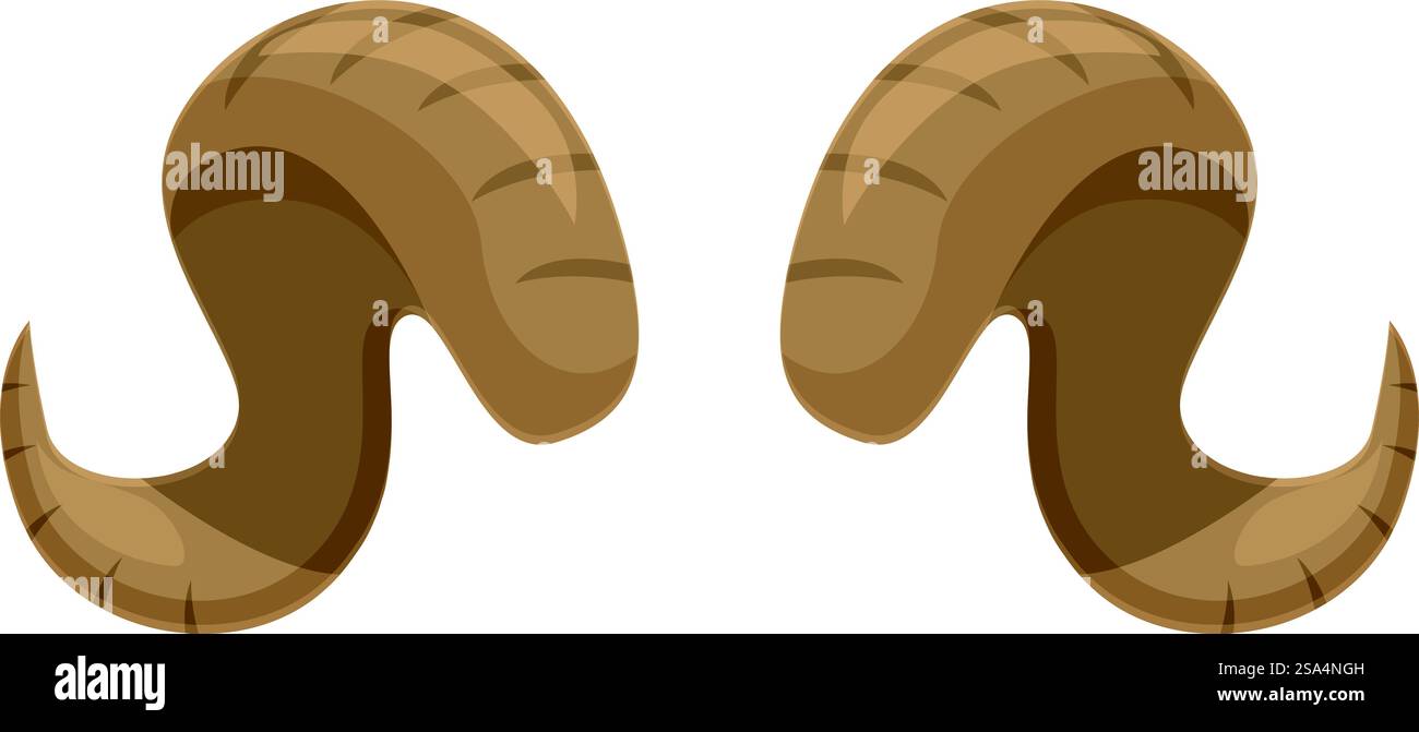 Pair of brown ram horns are pointing upwards, symbolizing strength and ...