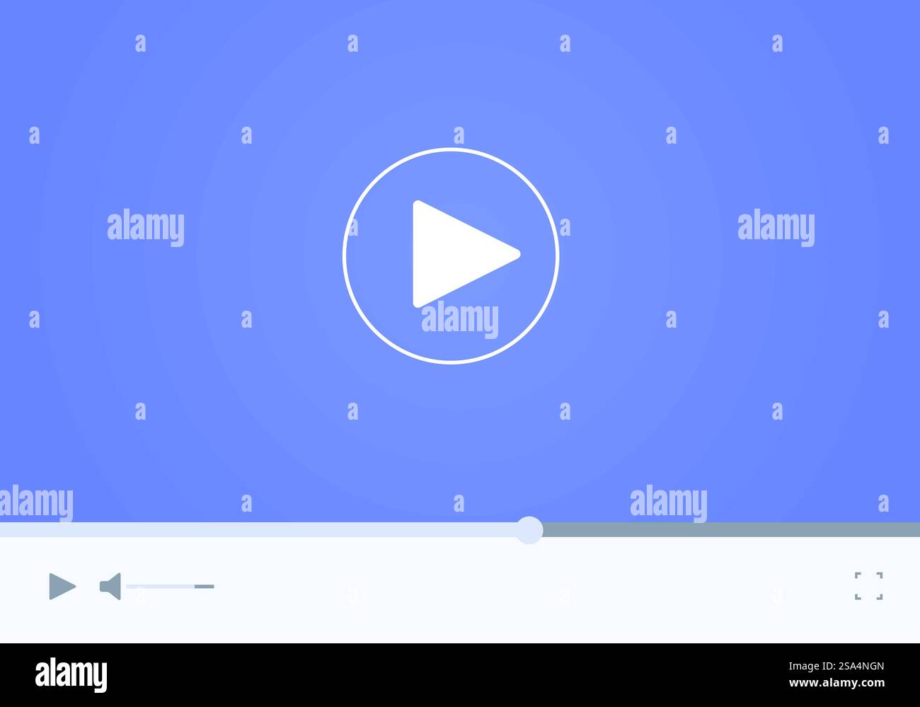 Video player is showing a play button and playback controls on a blue screen. Video player ...