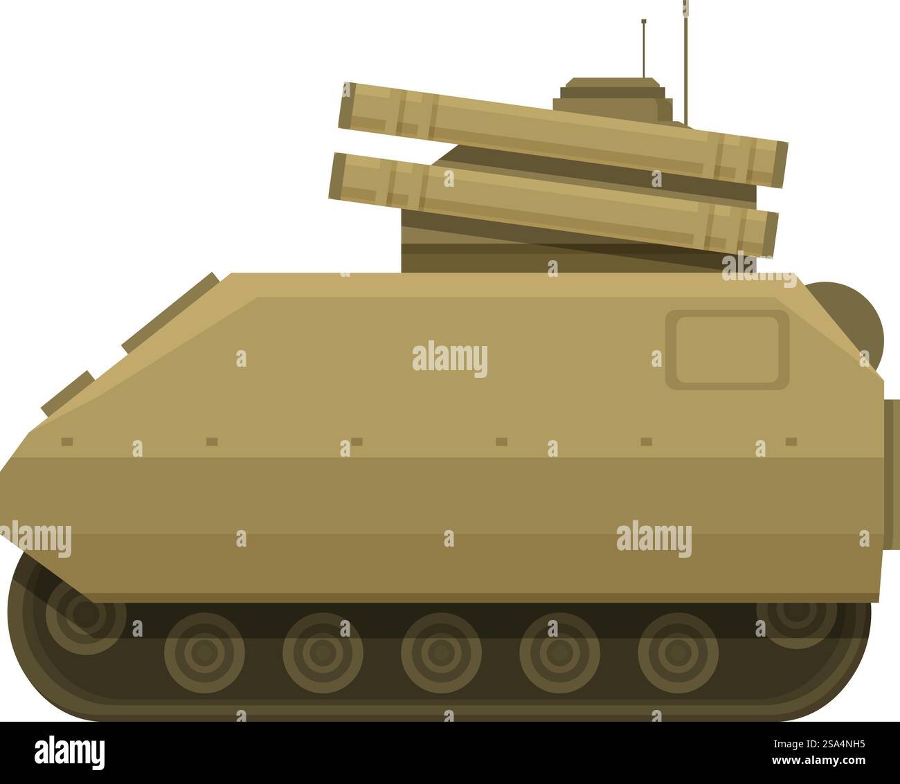 Cartoon style illustration of a military tank facing right with rockets ...