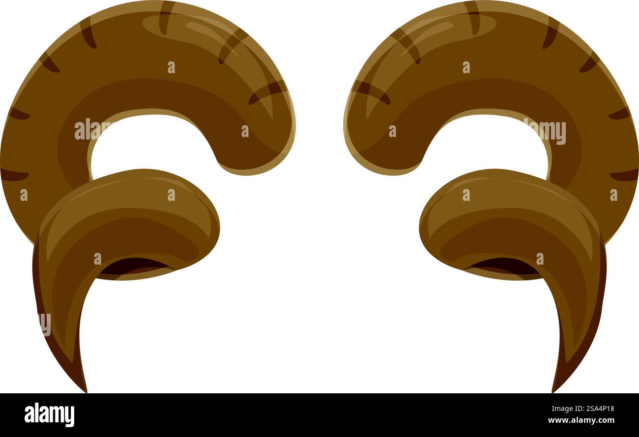 Two brown ram horns with detailed texture are forming a symmetrical ...