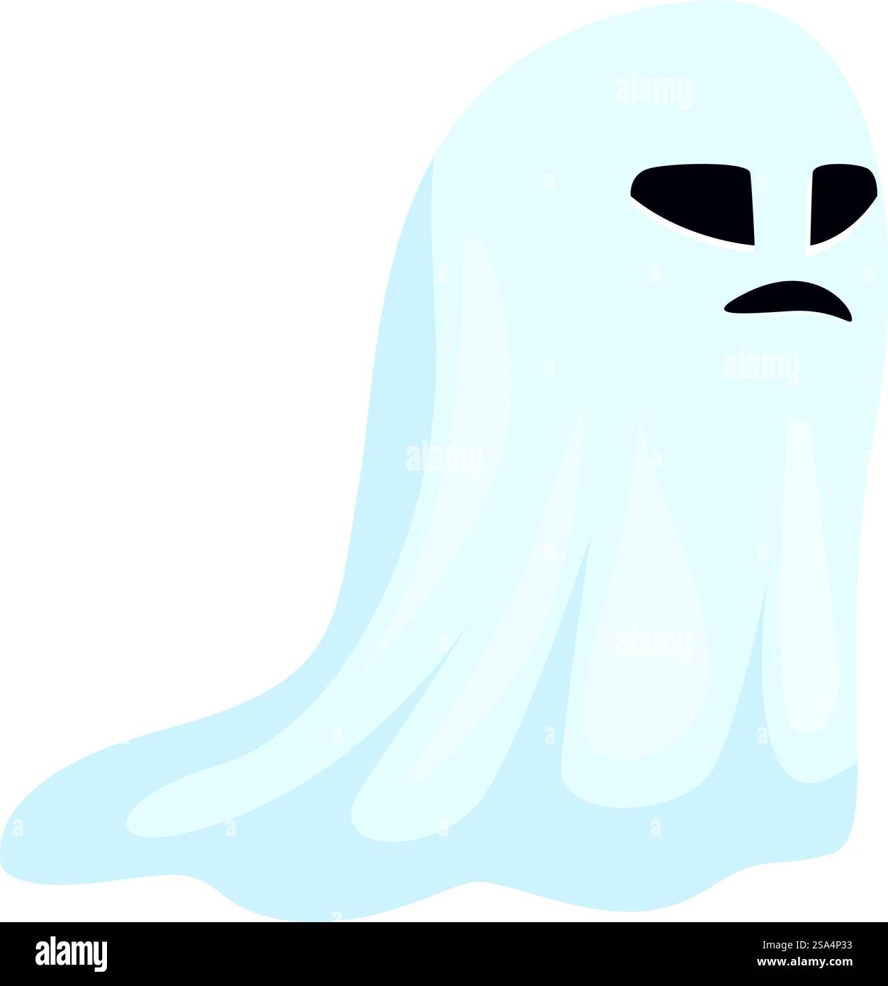 Cartoon illustration of a sad blue ghost floating with a neutral ...