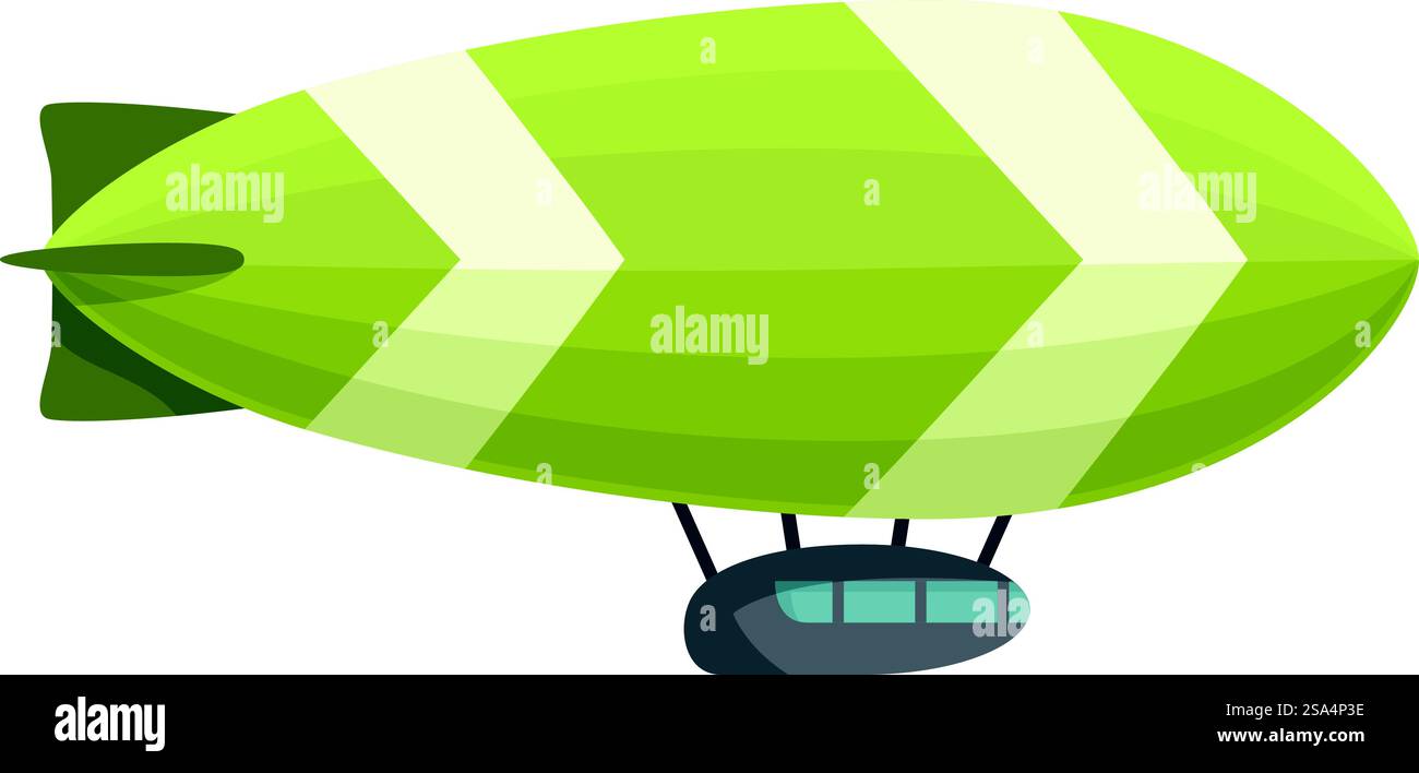Green airship with cabin for passengers, dirigible aircraft. Big ...