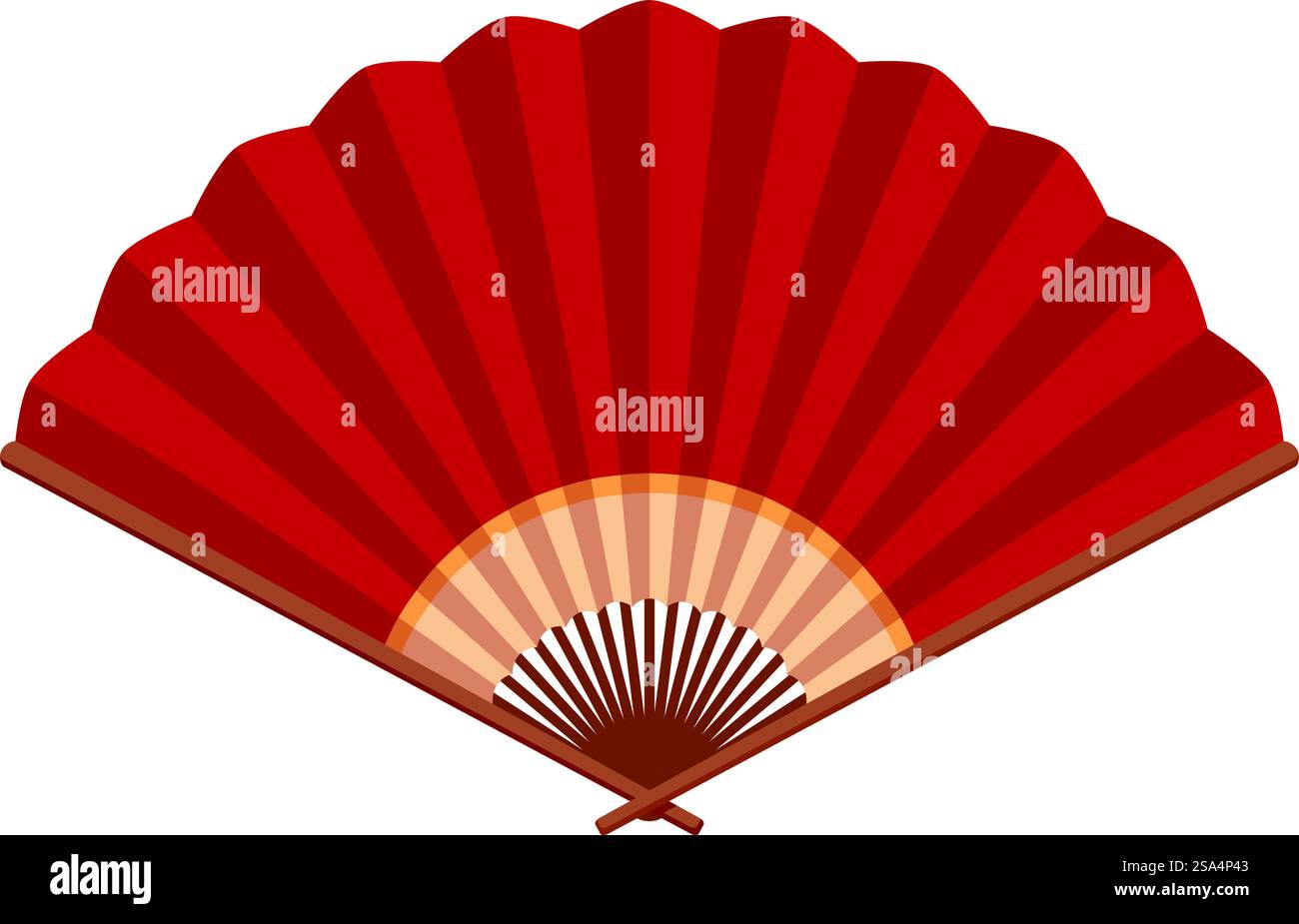 Red hand fan folded and displaying traditional asian design is isolated ...