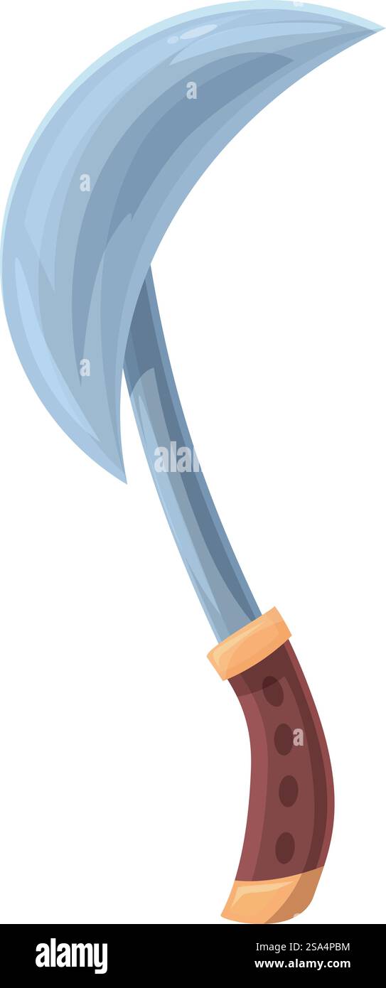 Sharp fantasy weapon with wooden handle and curved blade for fighting ...