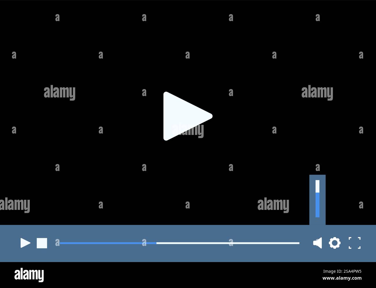 Video player showing streaming bar, play button and volume setting ...