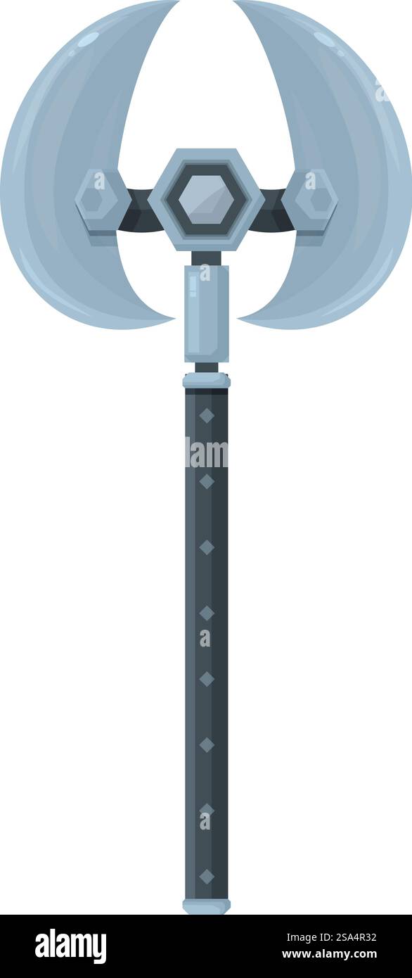 Sharp double headed axe with crescent blades is standing upright ...