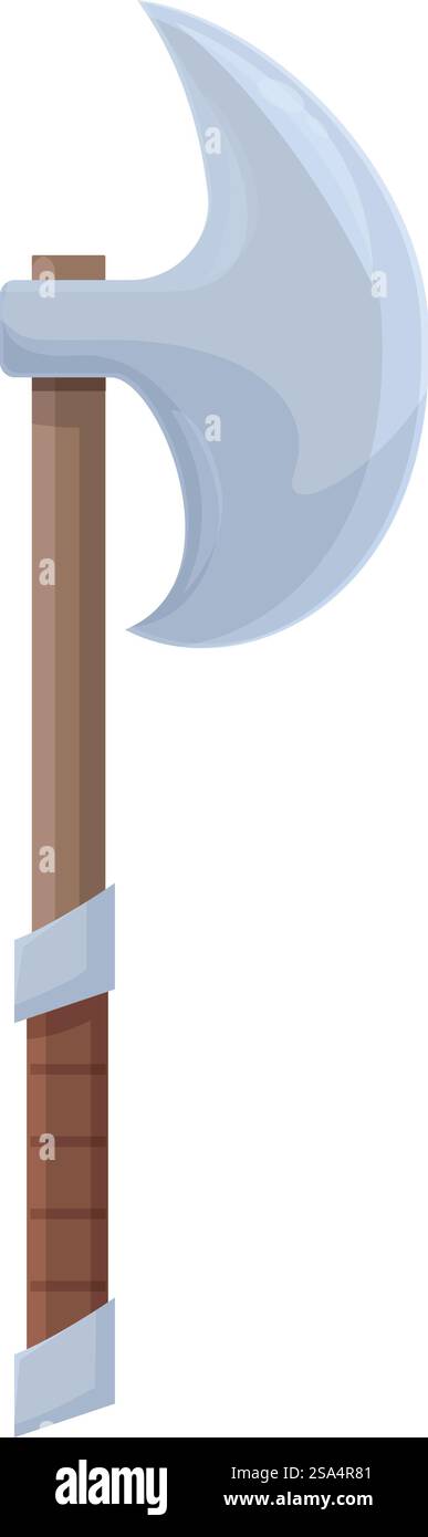 Large and sharp axe with a wooden handle is standing up, possibly ready ...