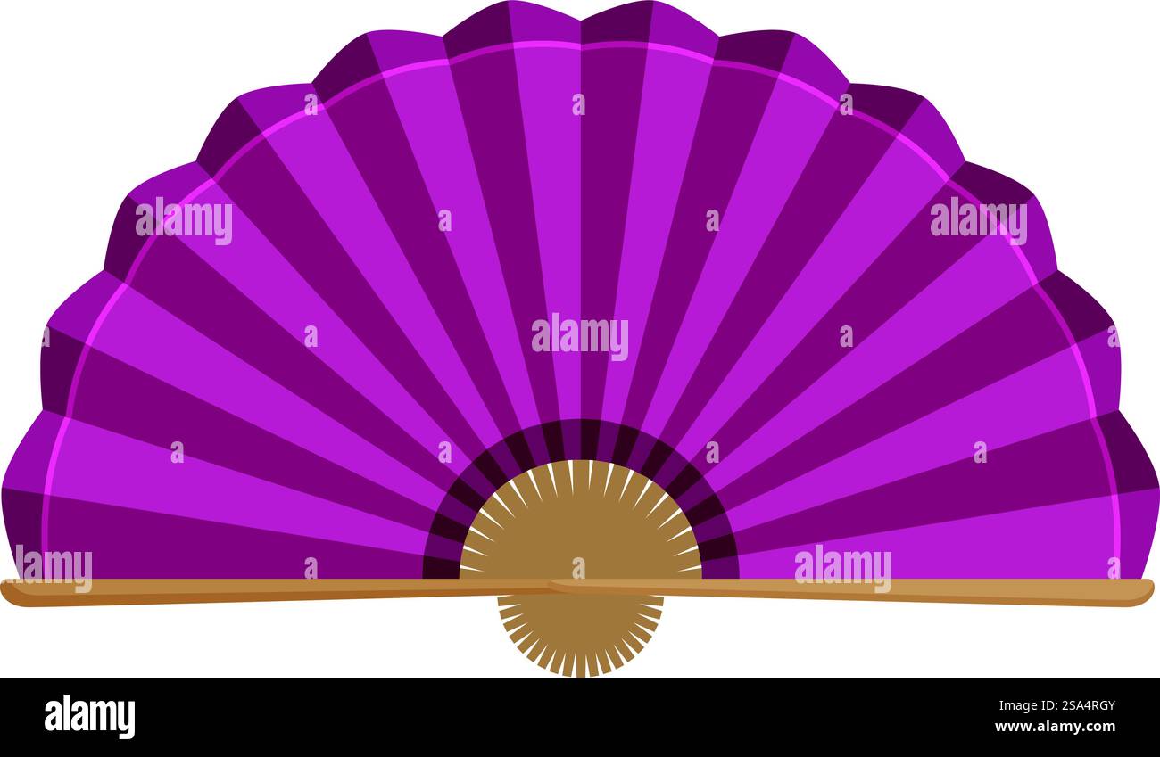 Purple and gold handheld folding fan is isolated on a white background ...
