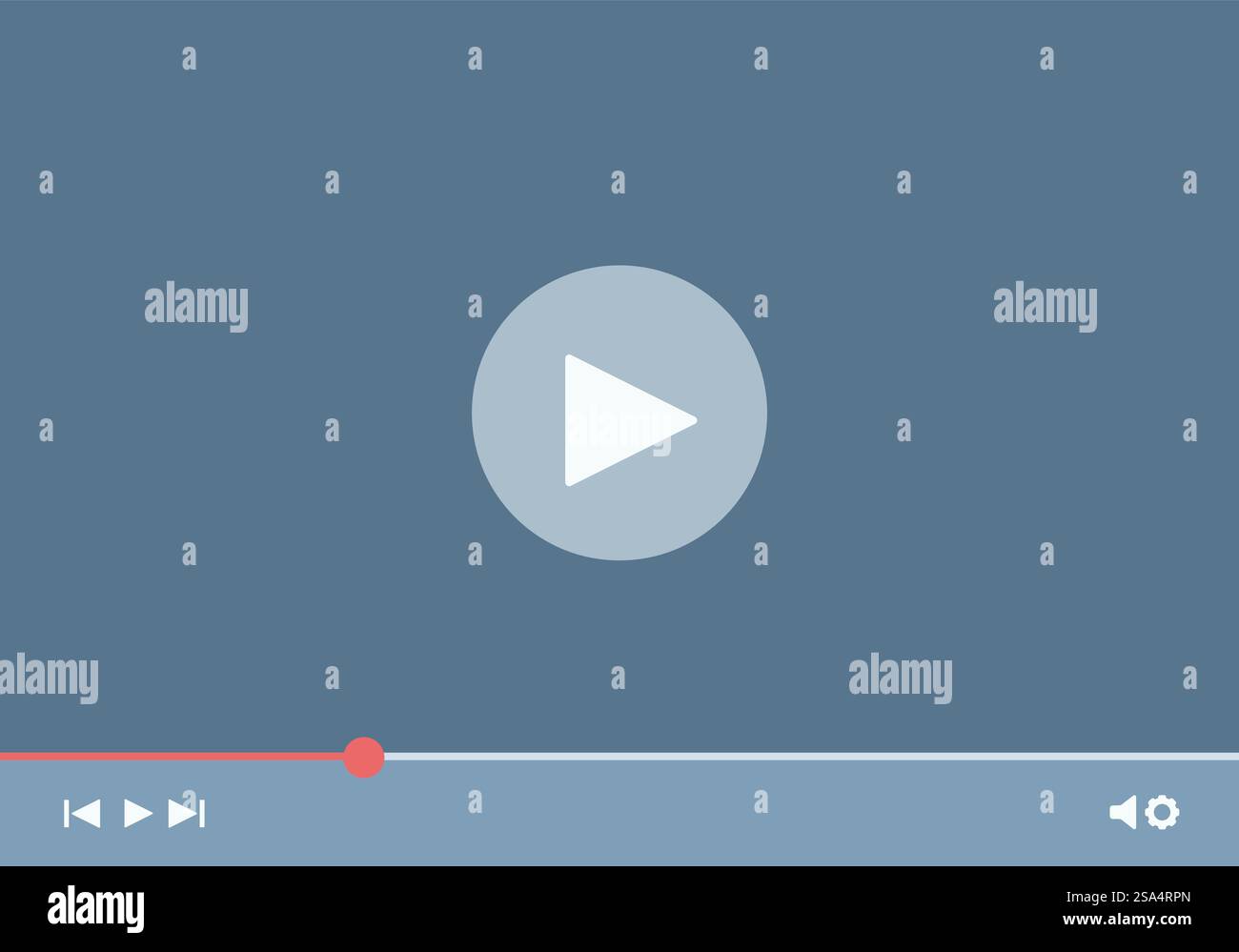 Video player showing streaming bar and play button on blue background. Video player is showing a ...