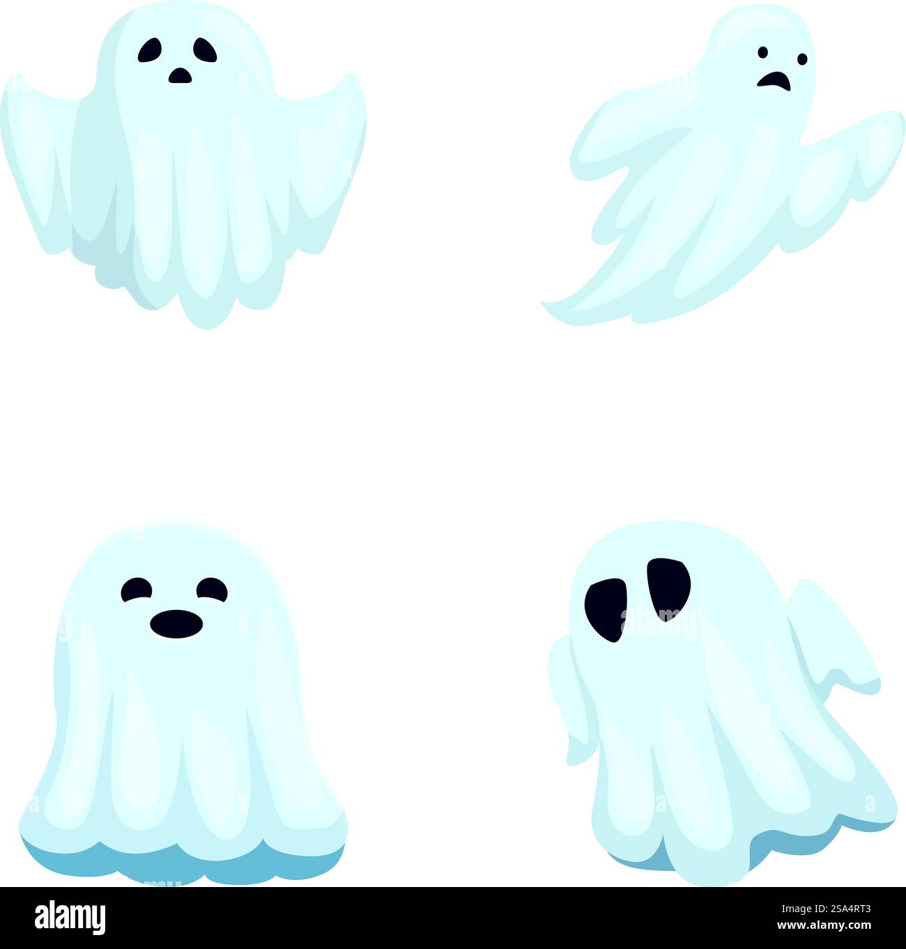 Set of four adorable and friendly ghost illustrations in various poses ...