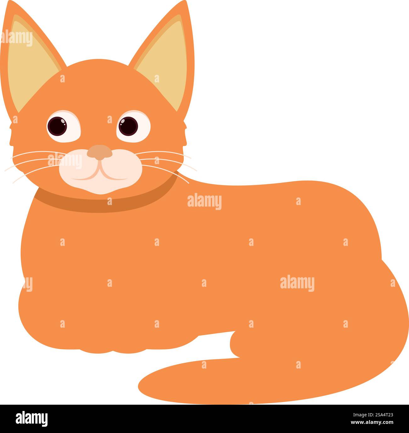 Cartoon orange tabby cat lying down with its tail curled around its ...