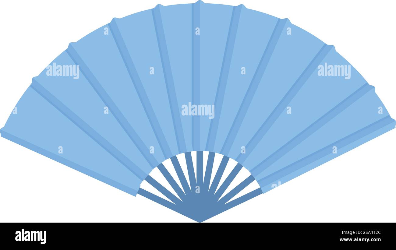 Blue hand fan is folding and unfolding, creating a refreshing breeze ...