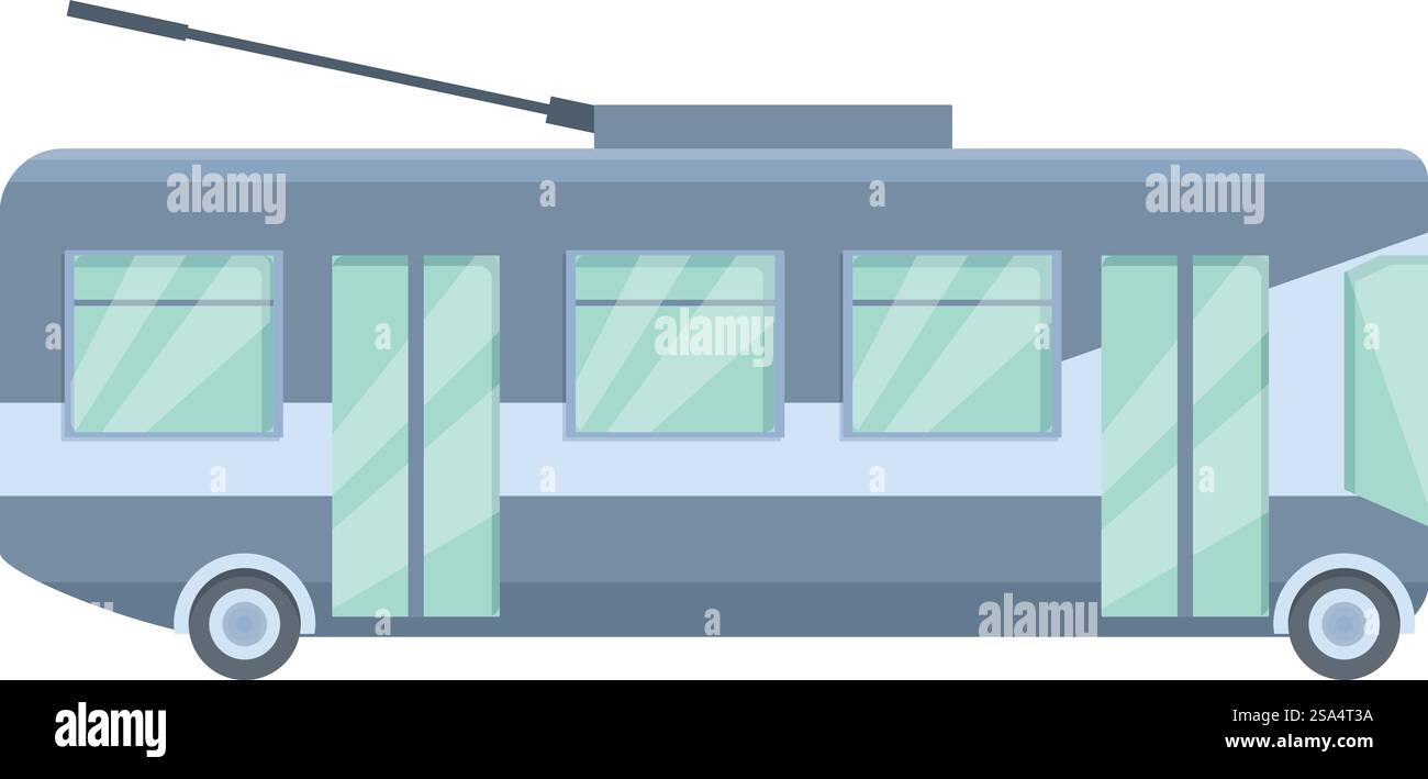 Modern trolleybus moving on city street with open doors ready for ...