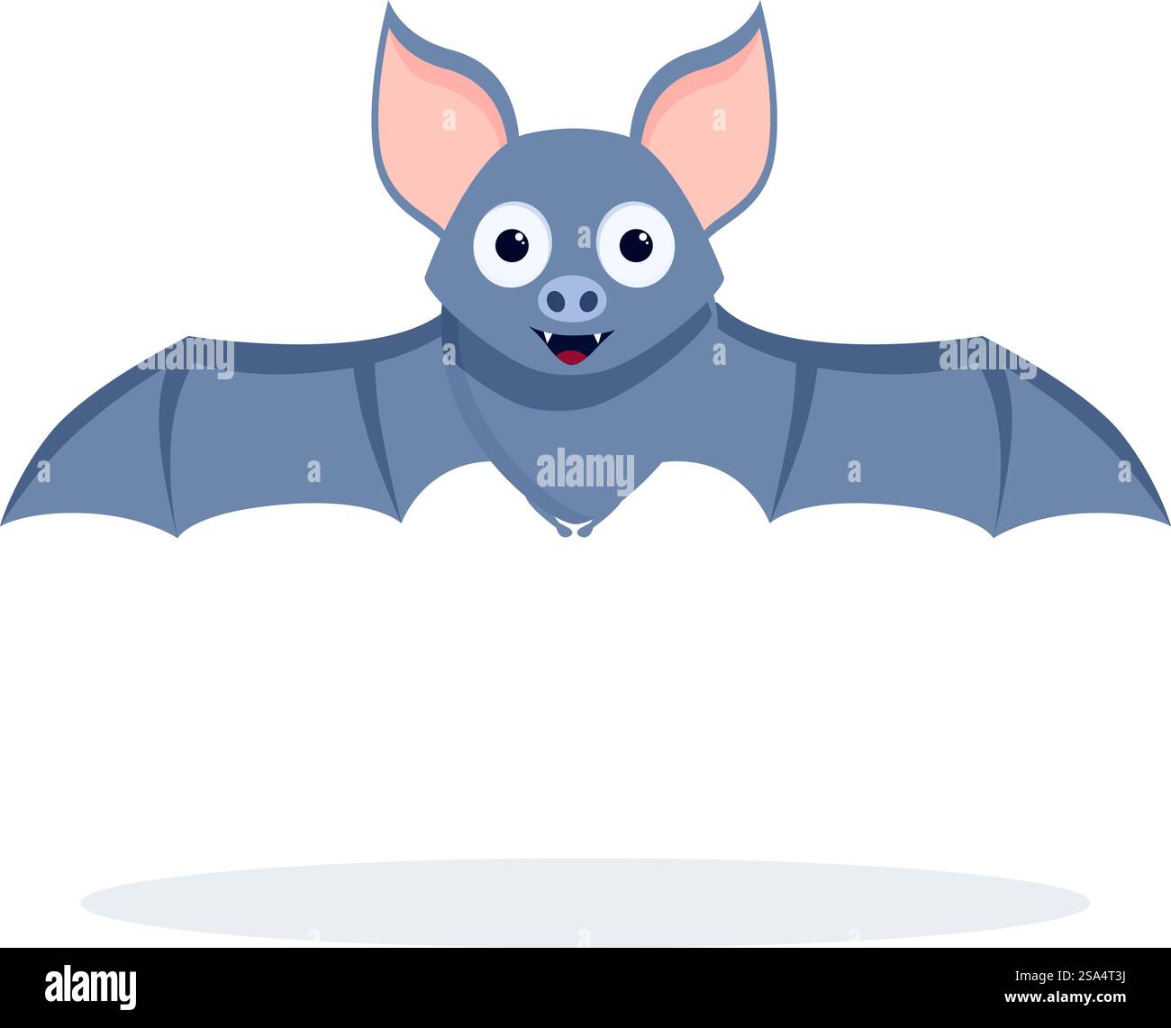 Friendly looking cartoon bat flapping its wings and smiling. Cute grey ...