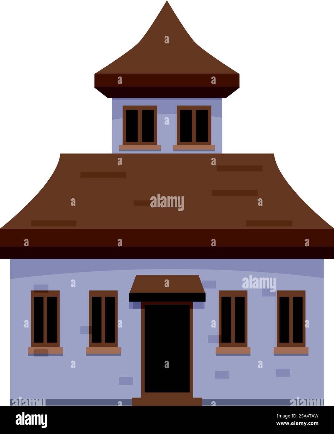 Illustration of a medieval stone building with a brown roof and spire ...