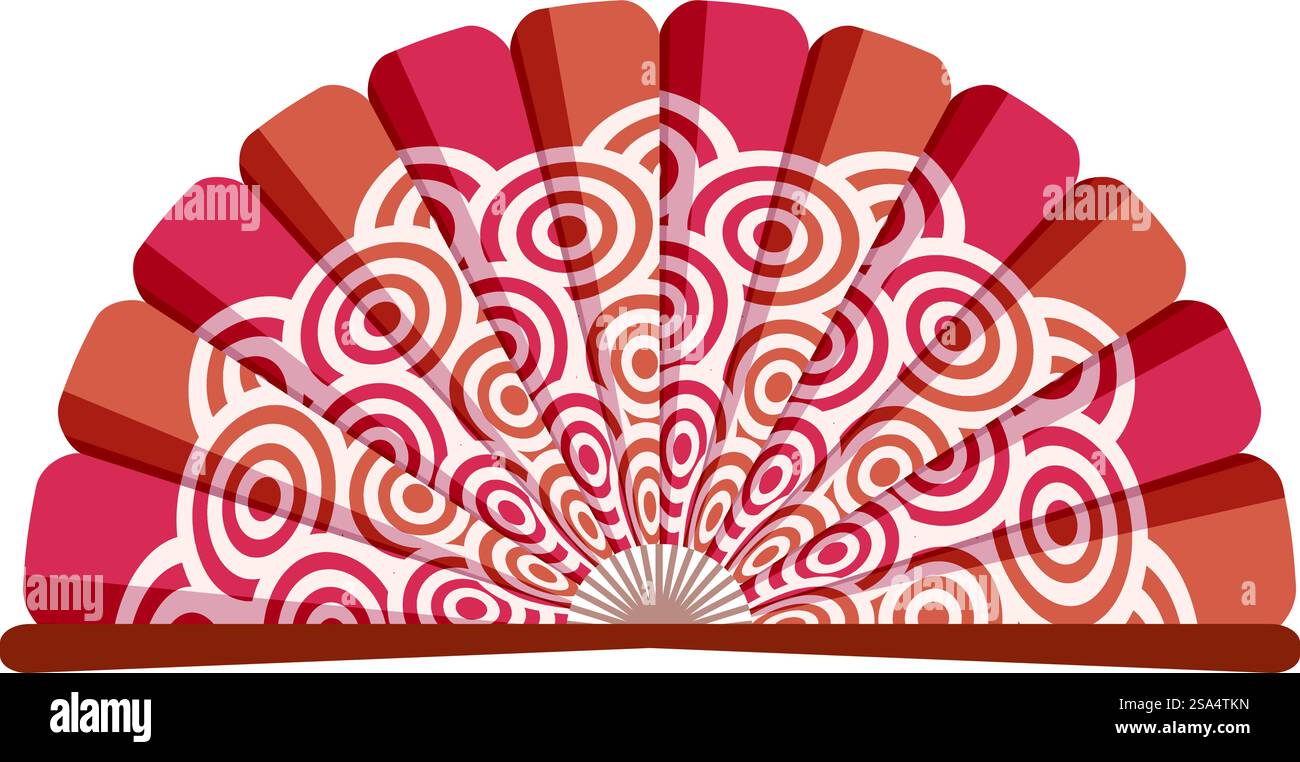 Traditional japanese ornamental fan with red and orange pattern for ...