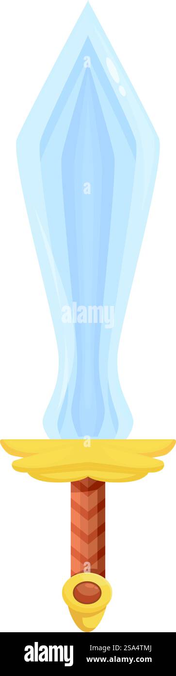 Cartoon style fantasy sword with a golden hilt standing upright against ...