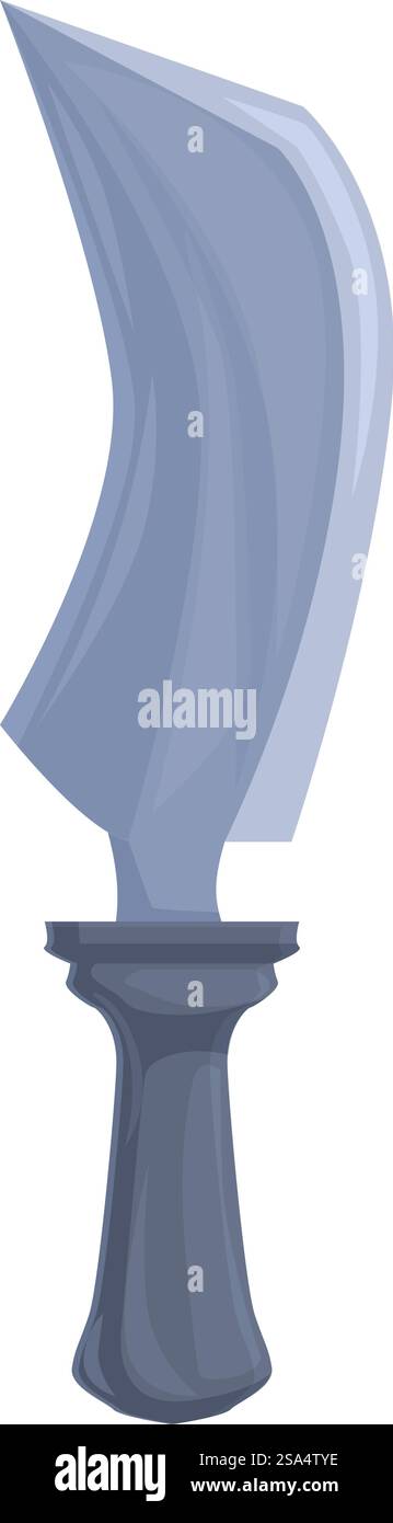 Cartoon style illustration of a curved knife standing upright with the ...