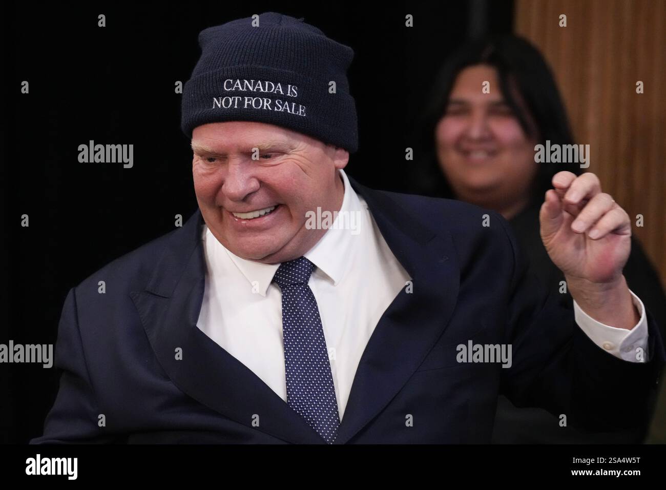 Toronto, Can. 28th Jan, 2025. Ontario Premier Doug Ford dons a toque ...