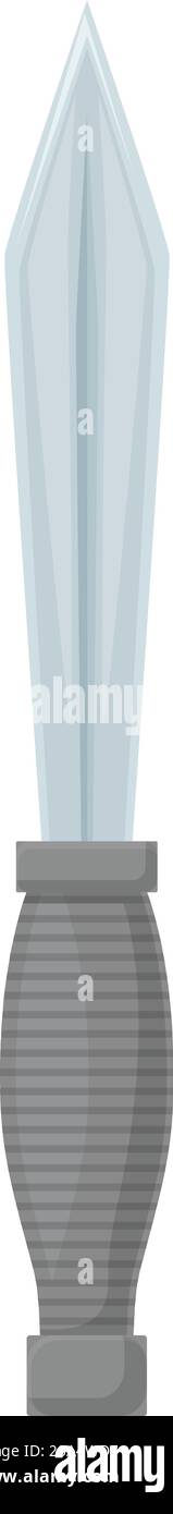 Sharp metal dagger with grey hilt standing upright on white background ...