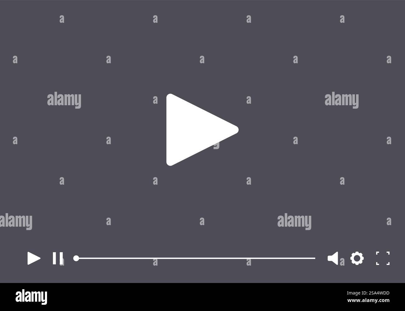 Video player showing play button with progress bar and control buttons. Video player interface ...