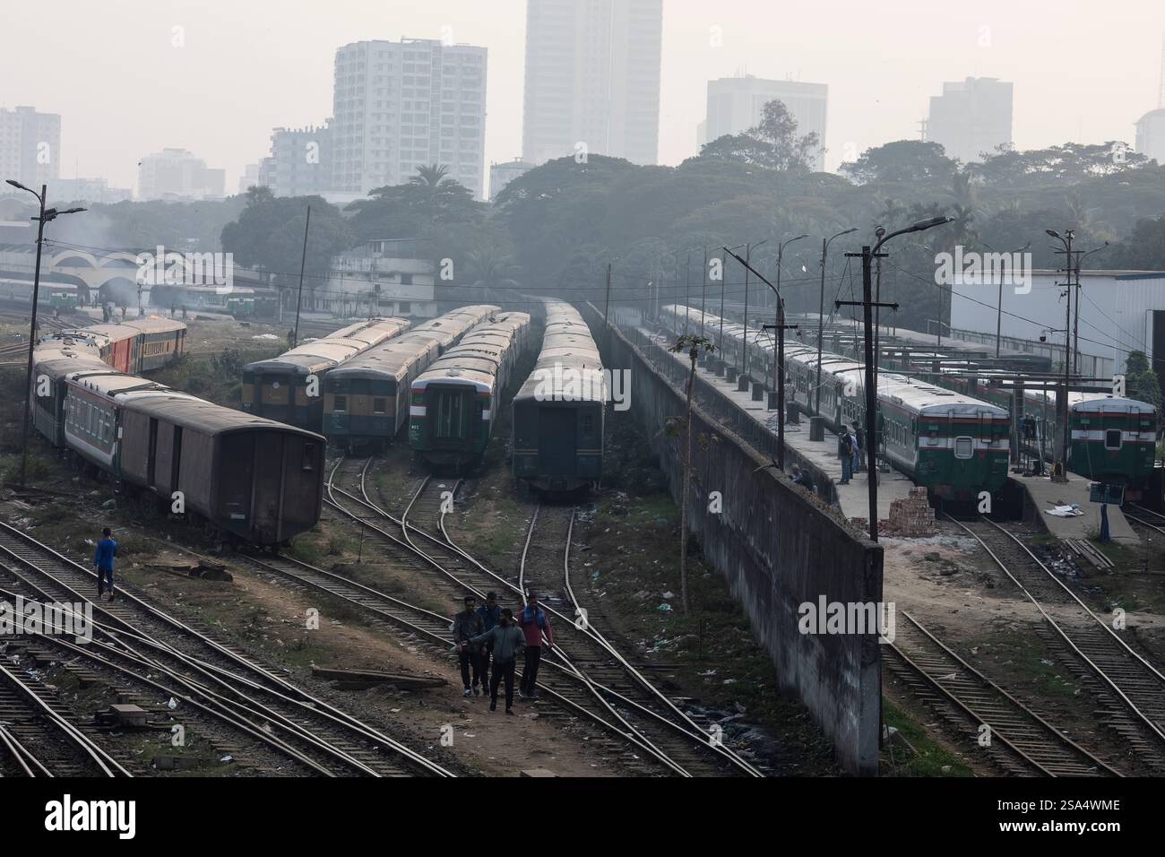 A train is seen parked at the Kamlapur Railway. Railway workers went on strike across the ...
