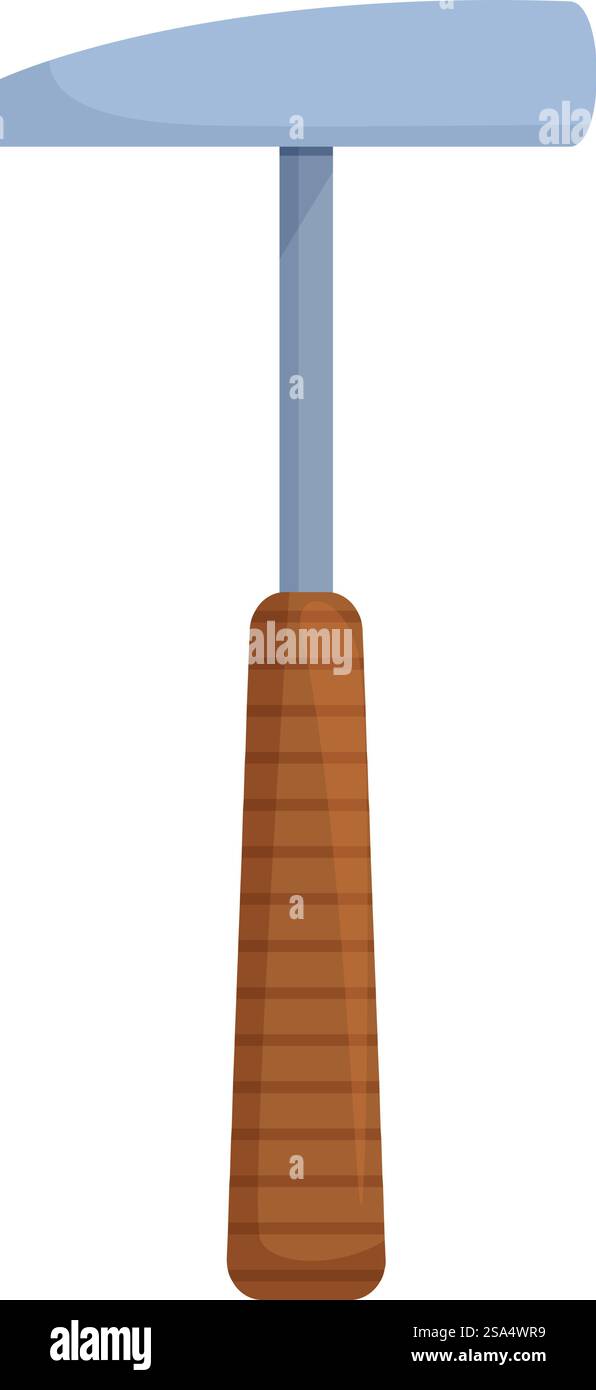 Metal hammer with a wooden handle is standing vertically on a white ...