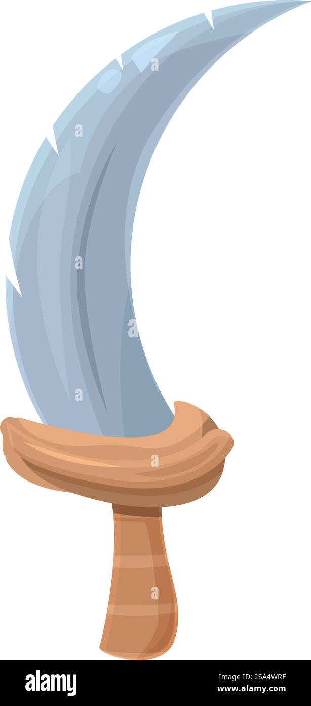 Cartoon fantasy scimitar sword with wooden handle for rpg or adventure ...