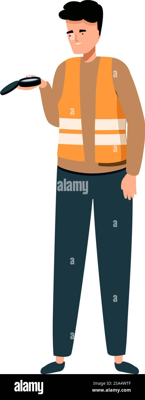 Warehouse worker wearing safety vest holding handheld scanner scanning ...