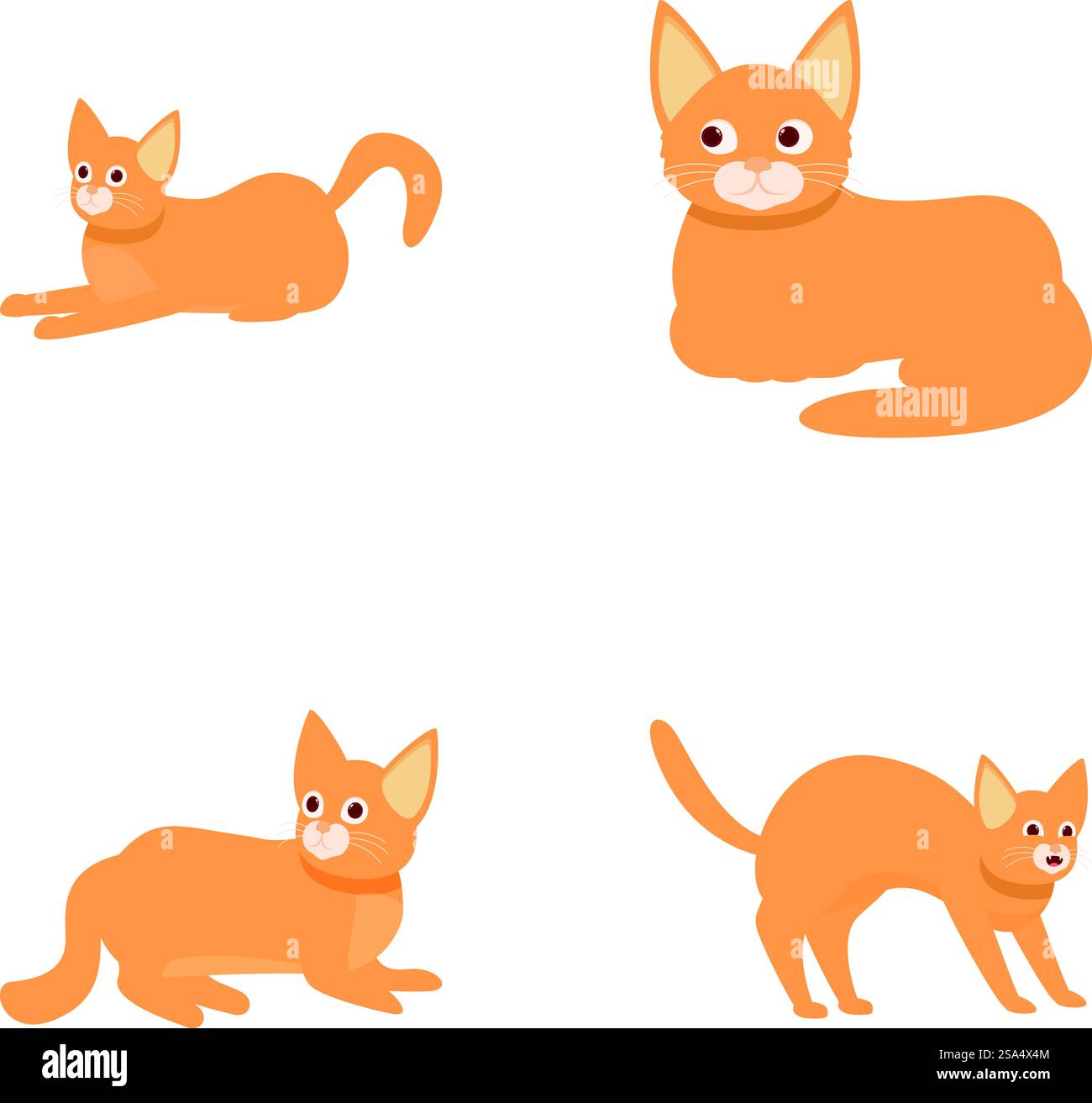 Collection of four playful cartoon ginger cats, perfect for petthemed designs. Set of cute ...