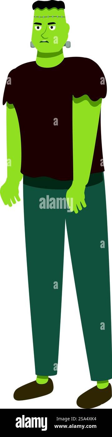 Frankenstein’s monster standing and looking menacing with green skin ...