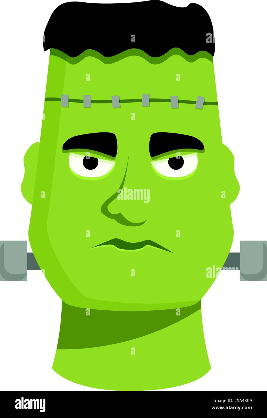 Cartoon frankenstein’s monster frowning, with bolts in his neck ...