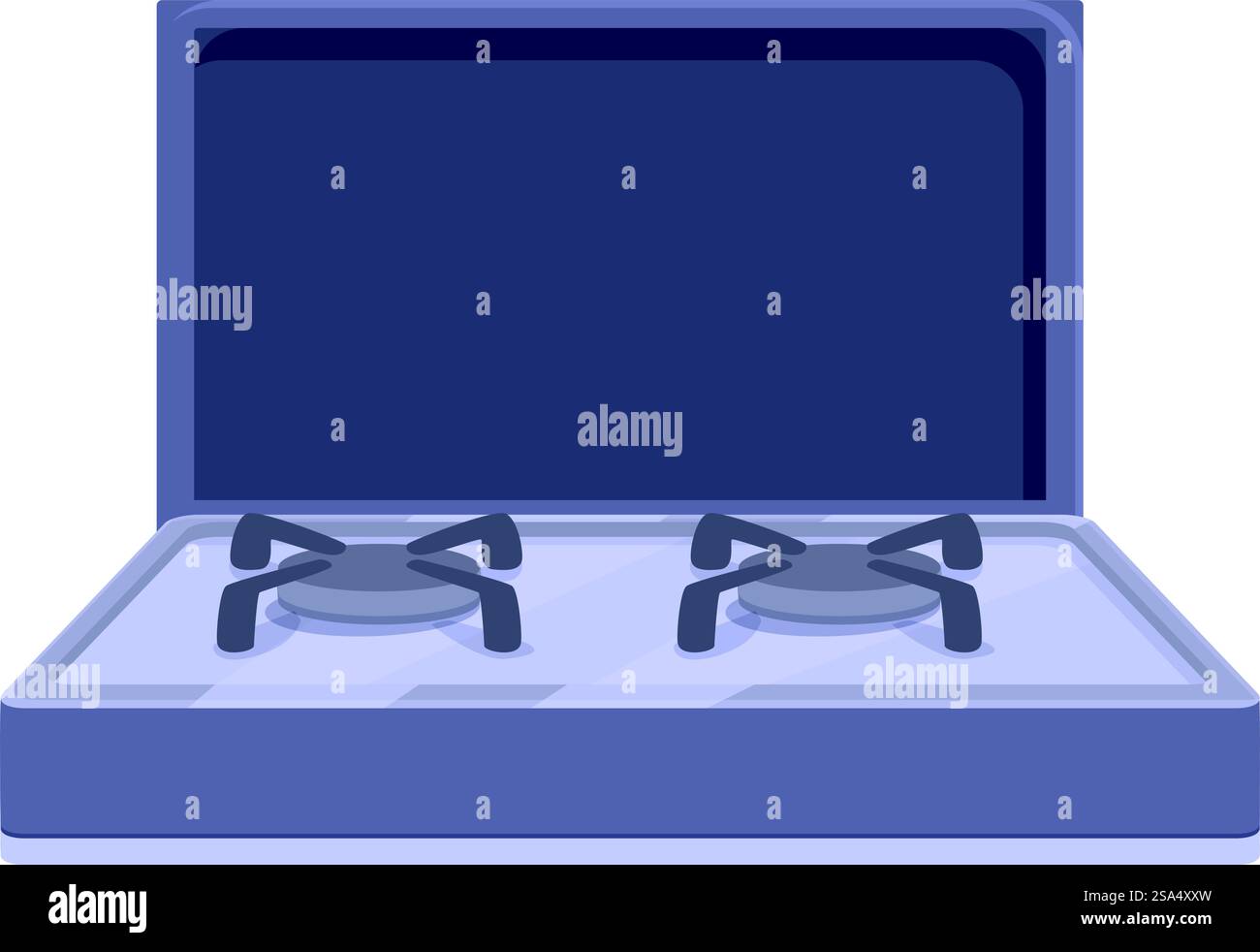 Modern kitchen appliance, gas stove with open lid standing on white ...