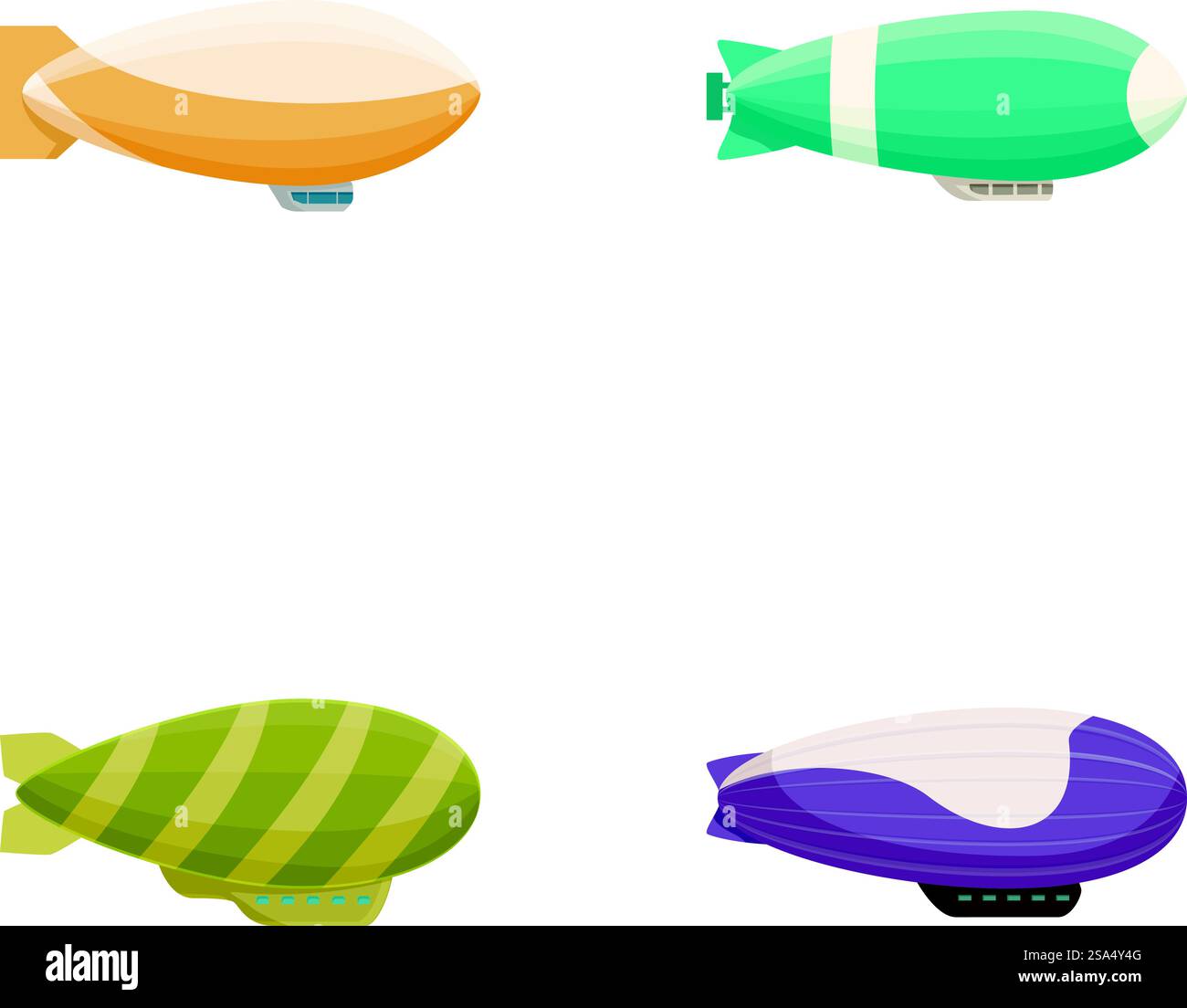 Collection of colorful cartoon airships. Including blimps. Zeppelins ...