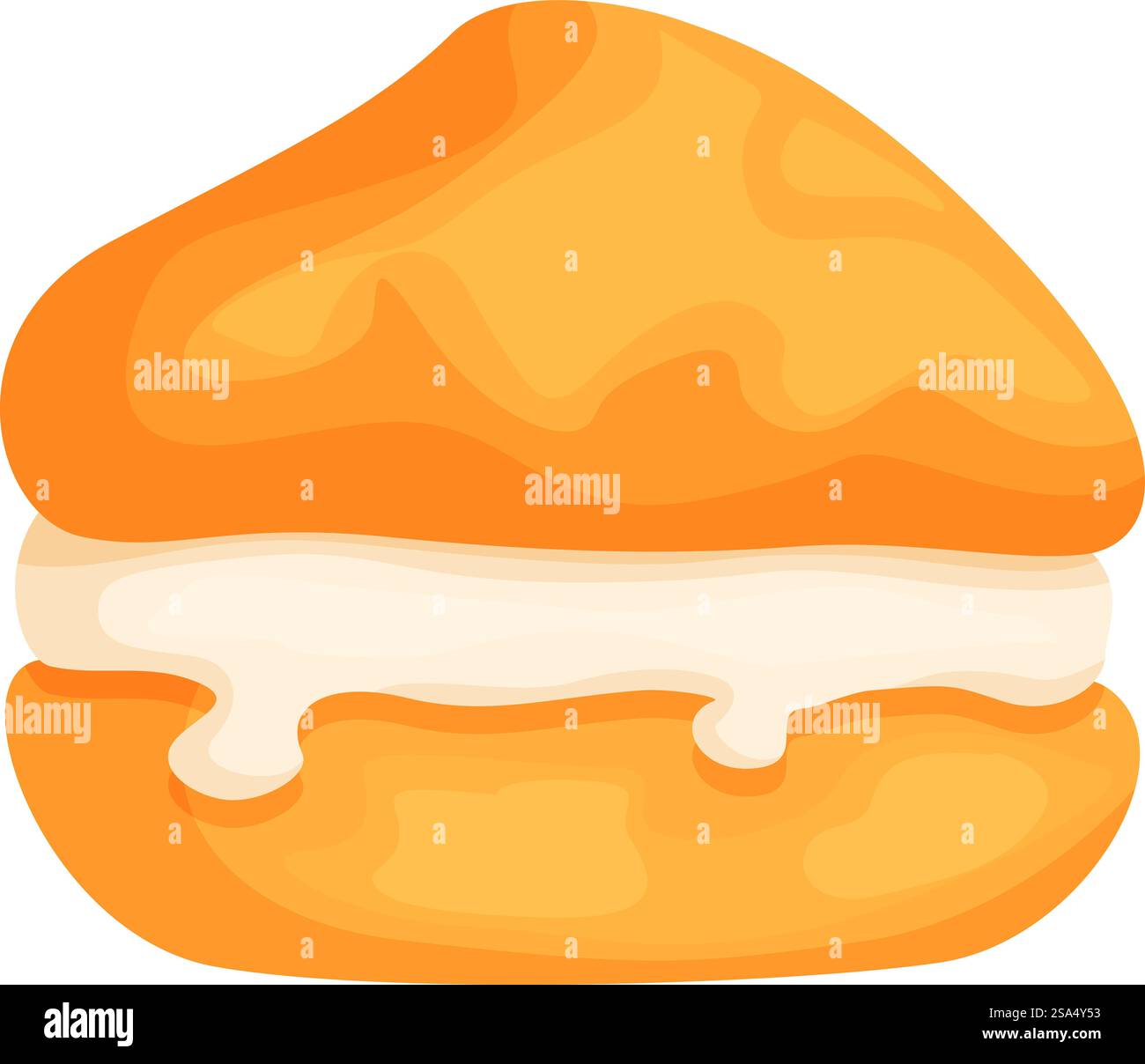 Delicious round pastry filled with cream cheese and dripping on a white ...