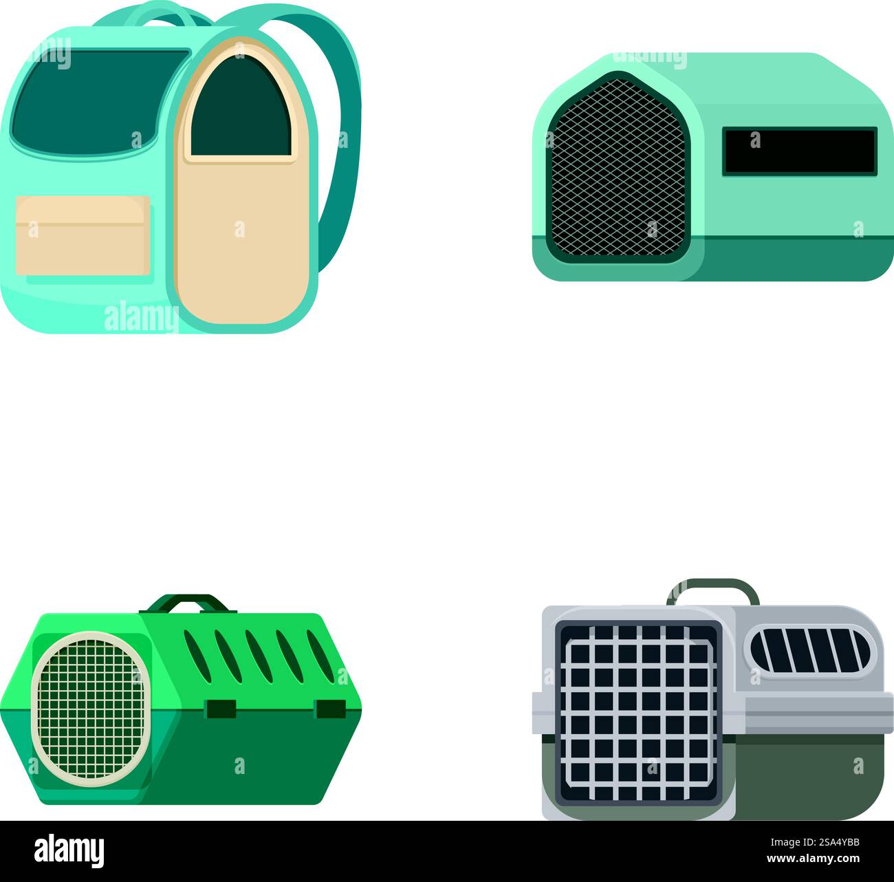 Vector illustration set depicting four different styles of pet carriers ...