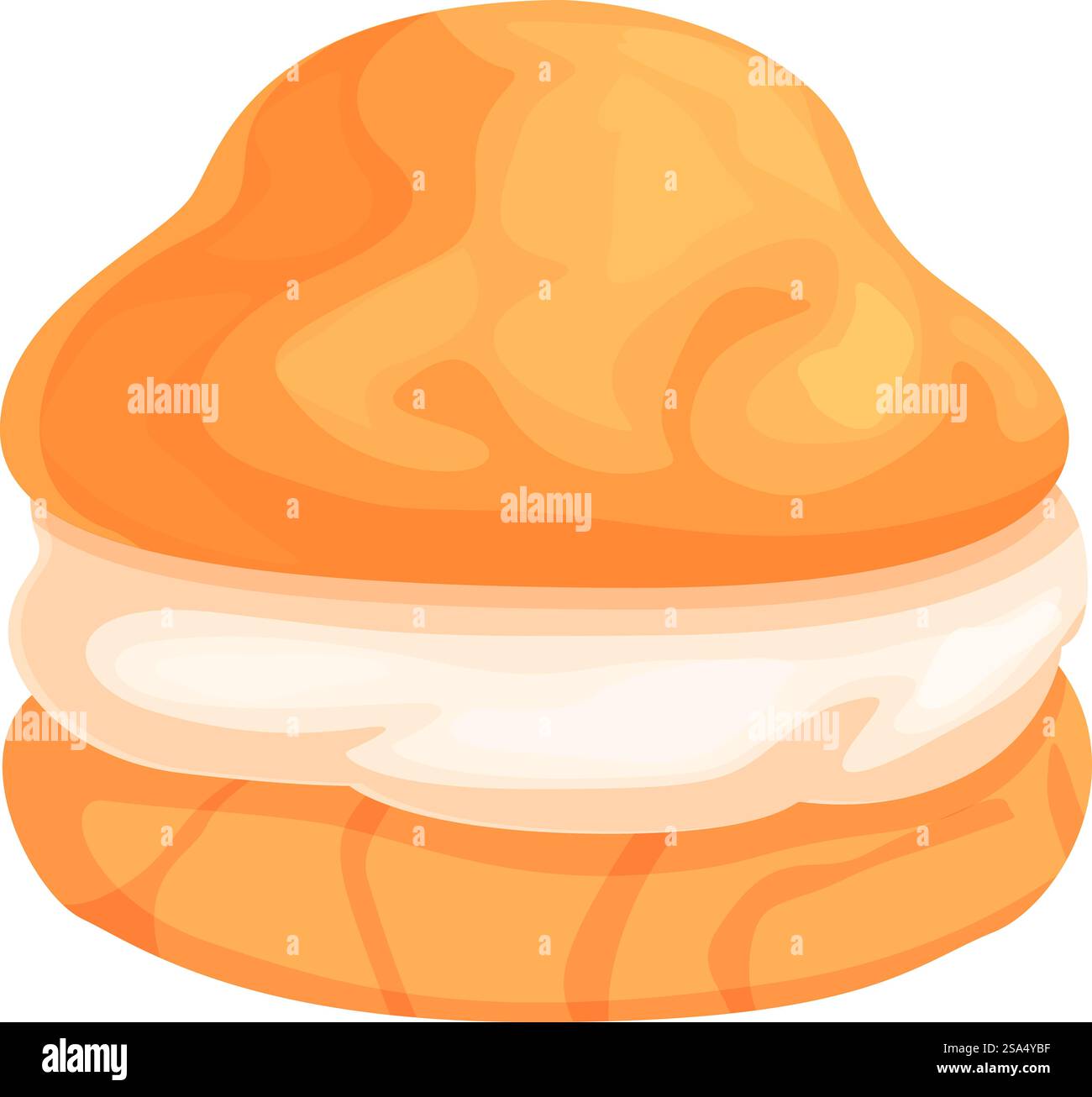 This illustration features a cream puff with a golden brown crust and ...