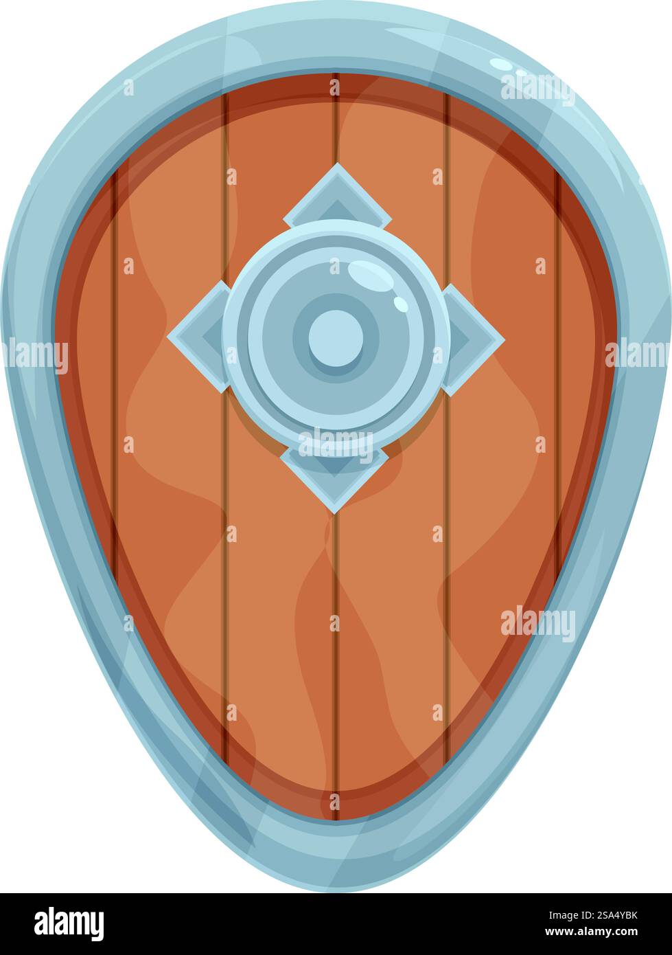 Cartoon wooden shield with metal frame and rivets, protecting from ...