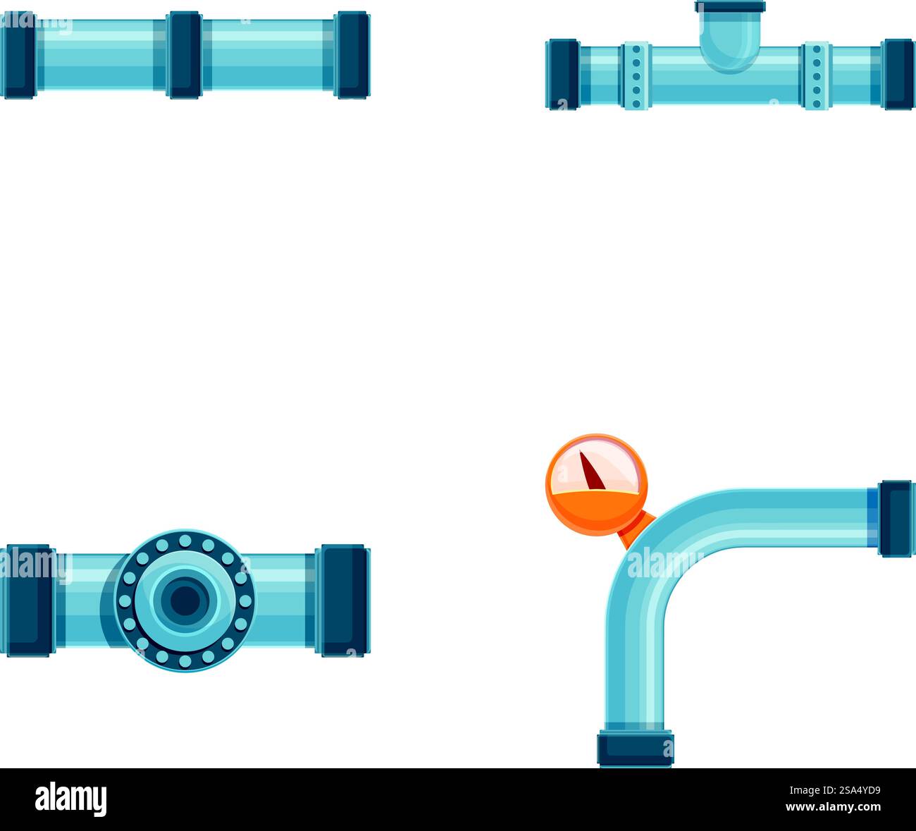 Various pipe icons set cartoon vector. Pipeline part, valve and ...
