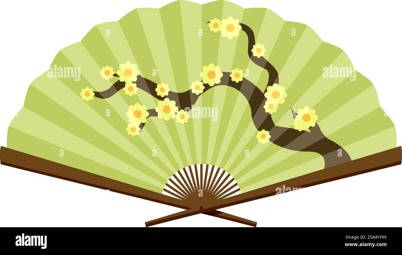 Elegant japanese fan featuring a delicate cherry blossom branch ...