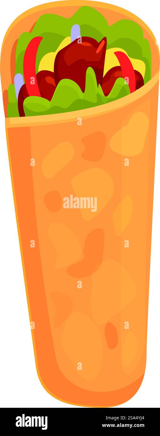 Classic chicken shawarma wrap is being prepared with fresh vegetables ...