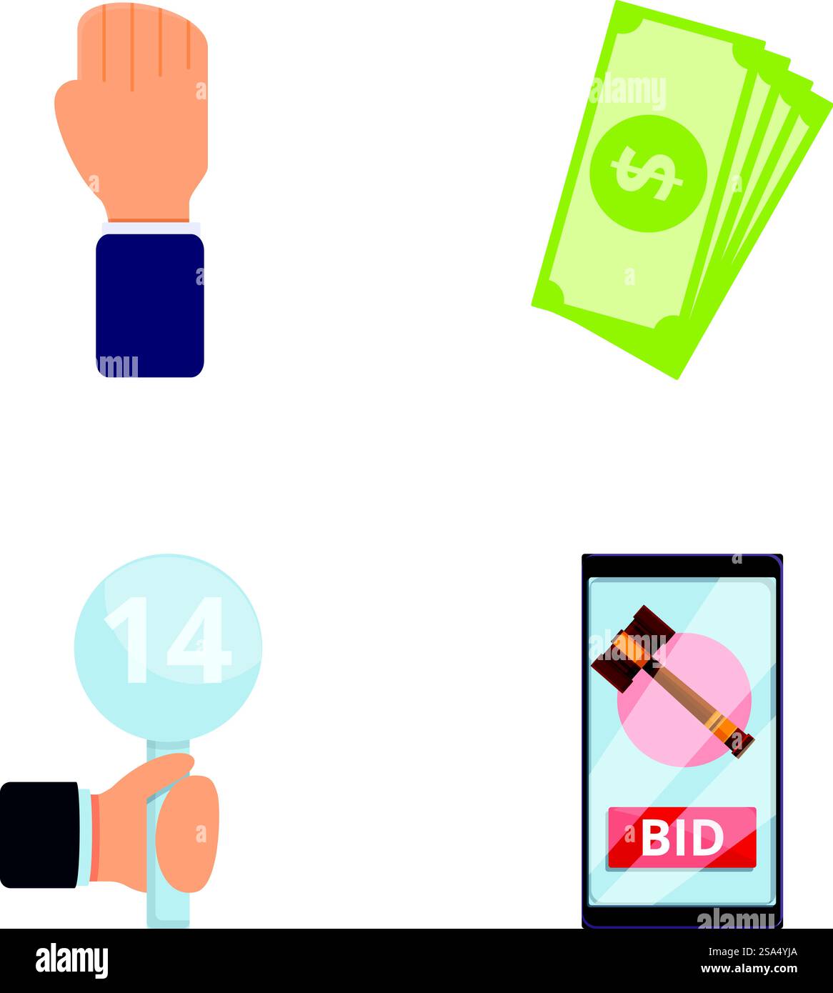 Online auction icons set cartoon vector. Buying and selling lot at ...