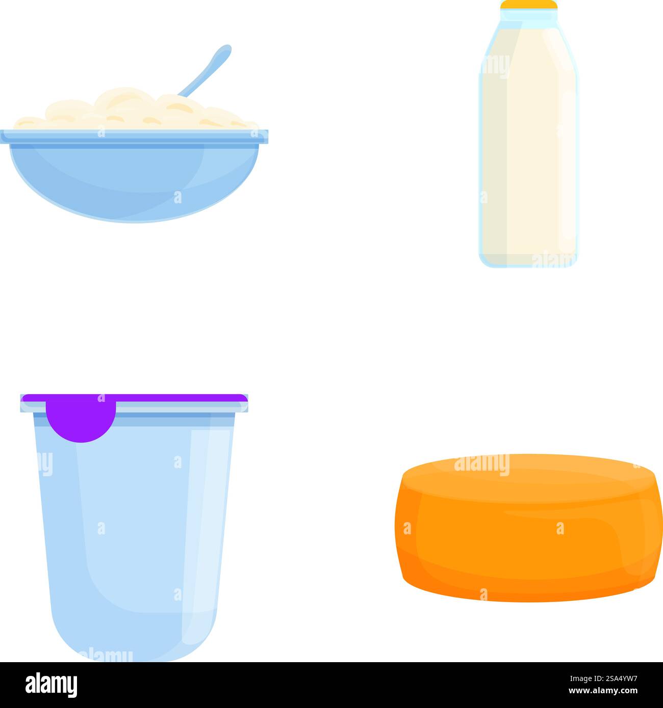 Dairy product icons set cartoon vector cottage cheese hi-res stock ...