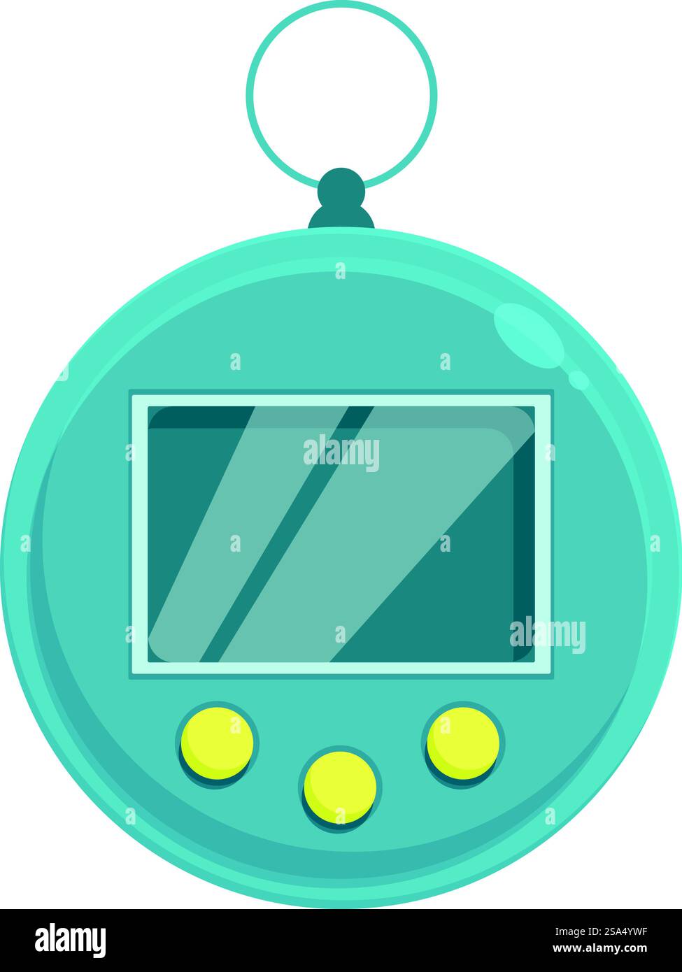 Blue virtual pet keychain with buttons and screen is isolated on white ...