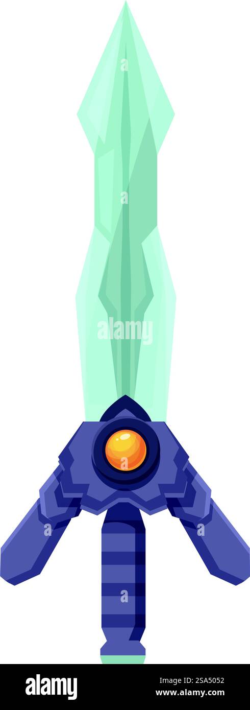 Fantasy short sword with a gem in the hilt standing upright on a white ...