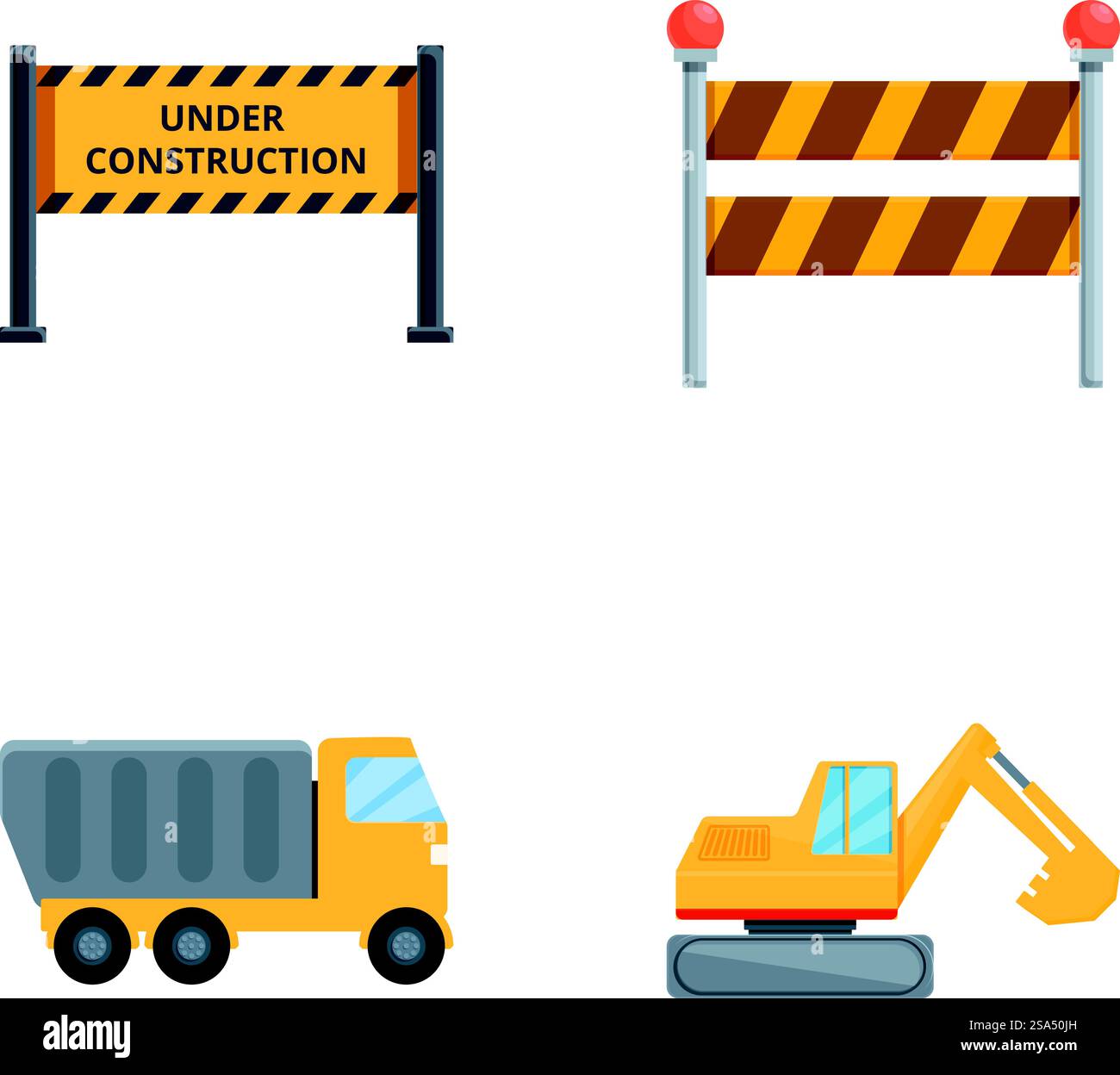 Under construction icons set cartoon vector. Equipment for road ...