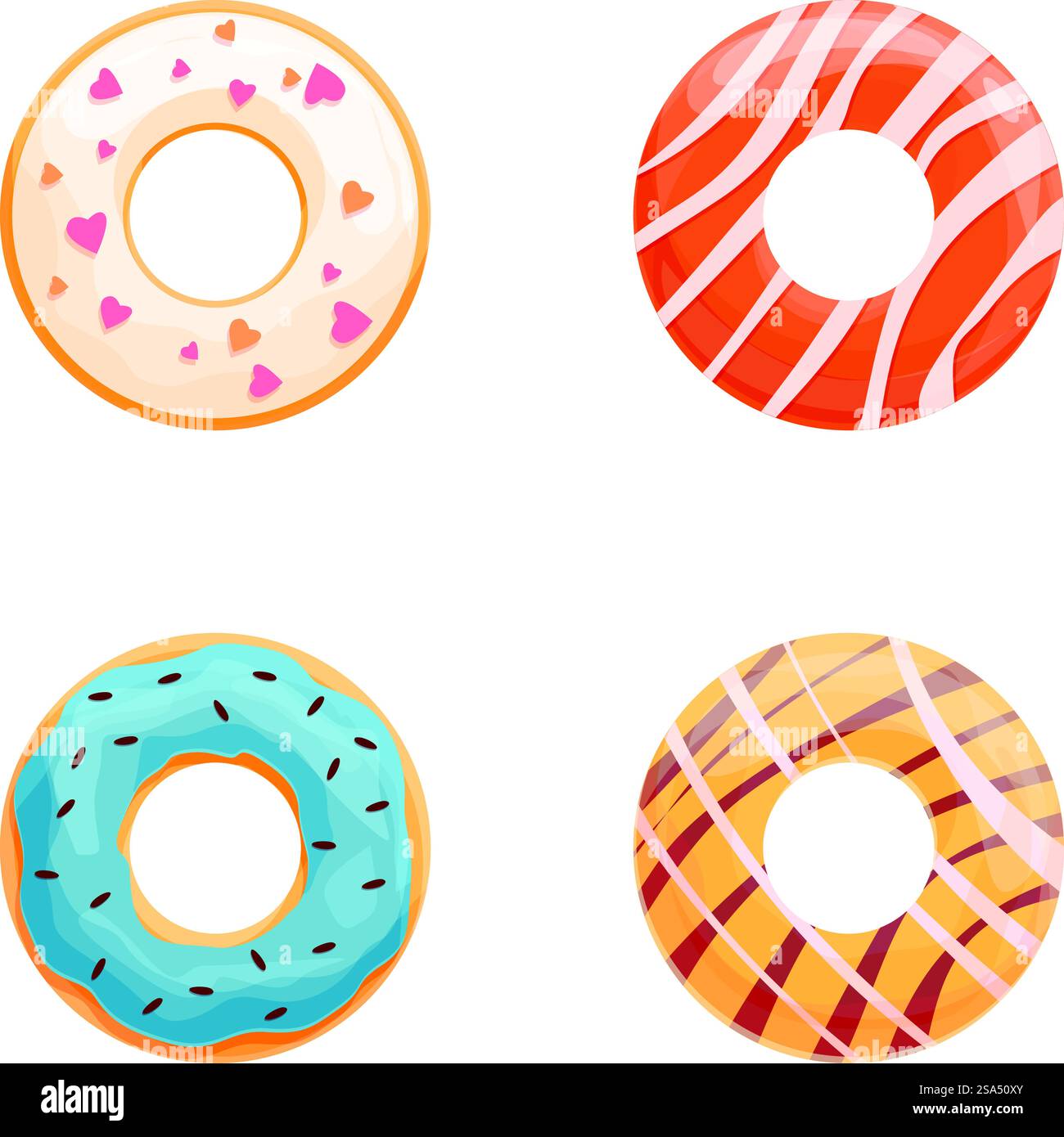 Colorful donut icons set cartoon vector. Fresh glazed sweet donut ...