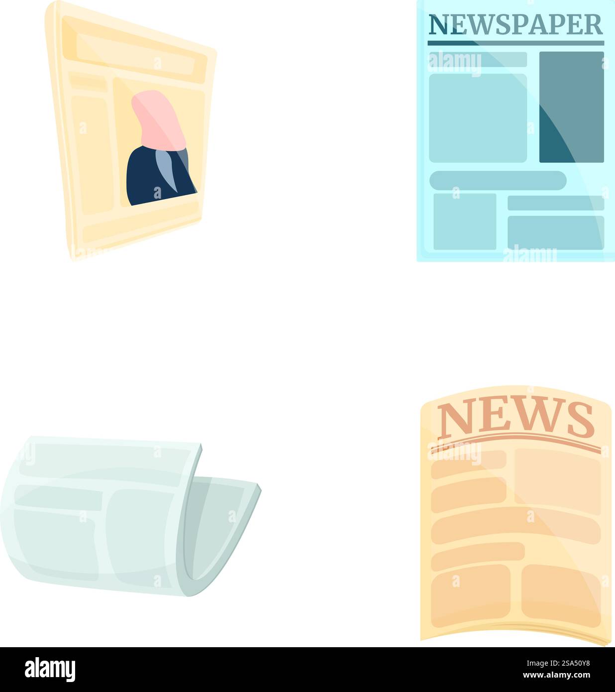Newspaper icons set cartoon vector newspaper with various heading news ...