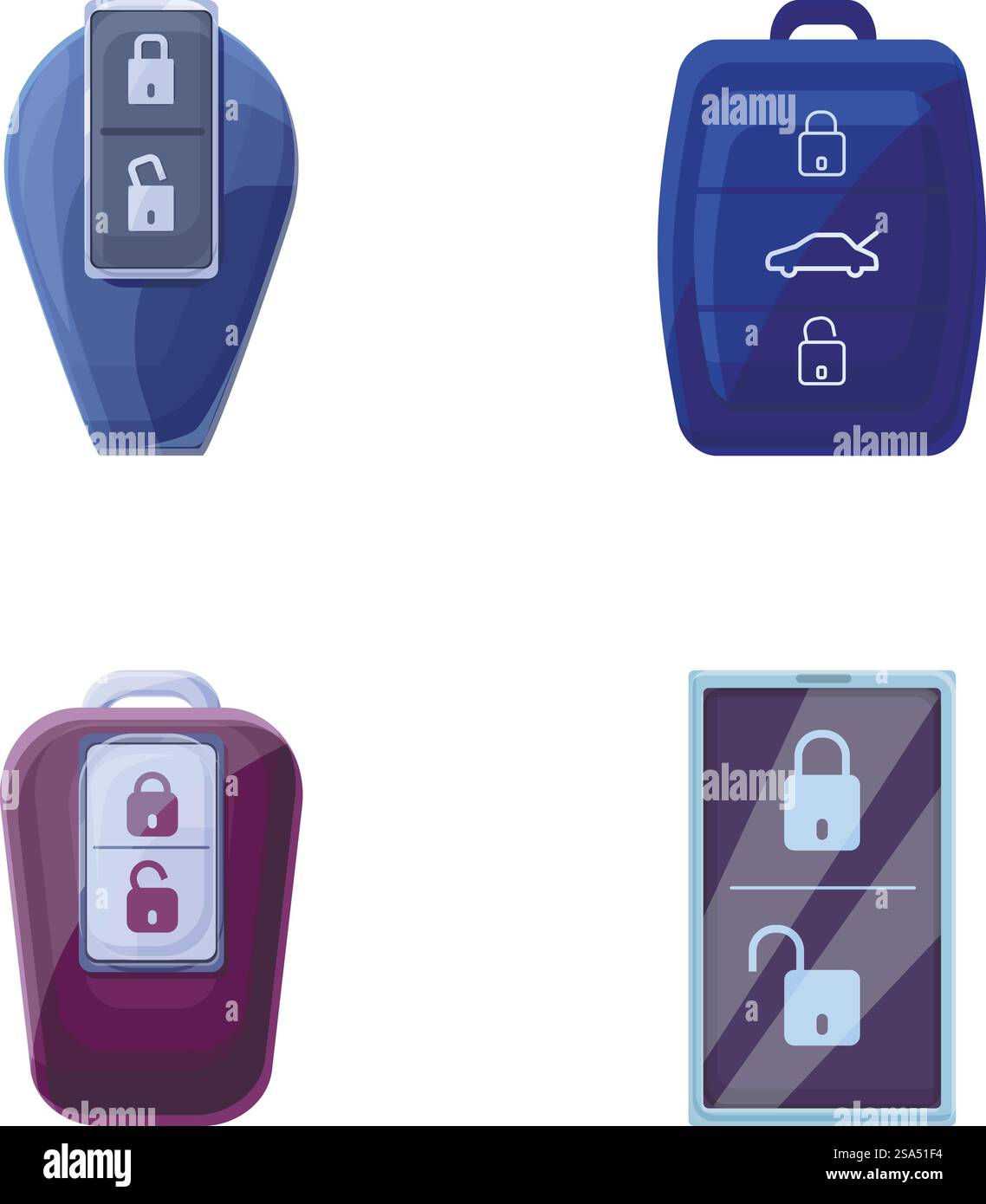 Smart key icons set cartoon vector. Keyless vehicle entry device ...